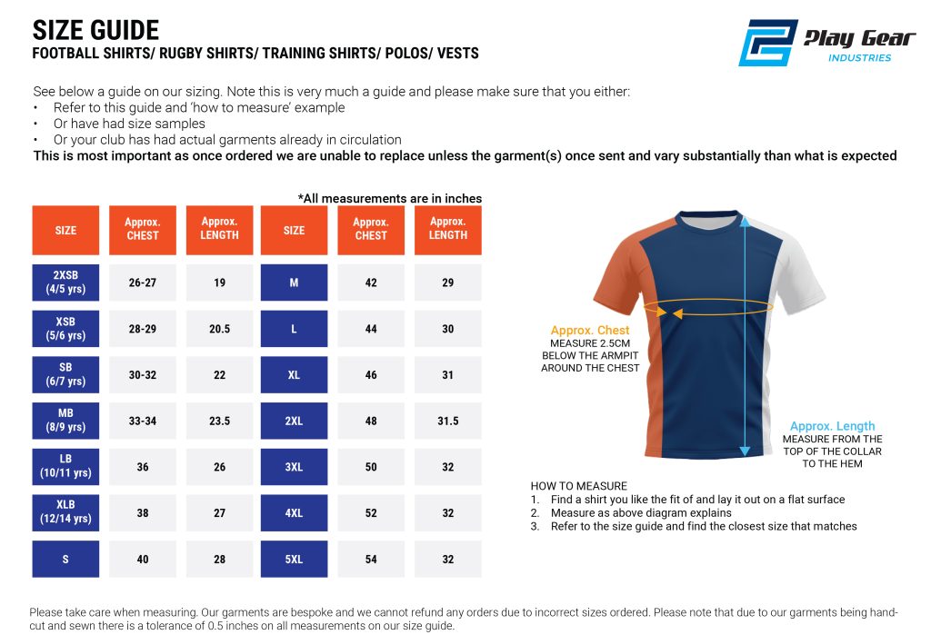 Size Chart – Play Gear Industries